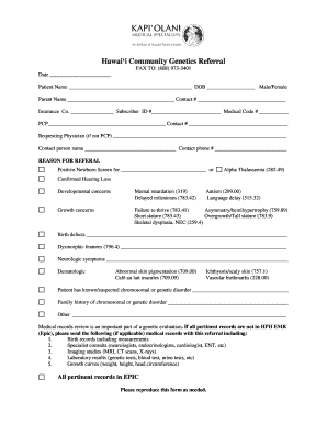 Fillable Online hawaiipacifichealth Hawaii Community Genetics Referral ...