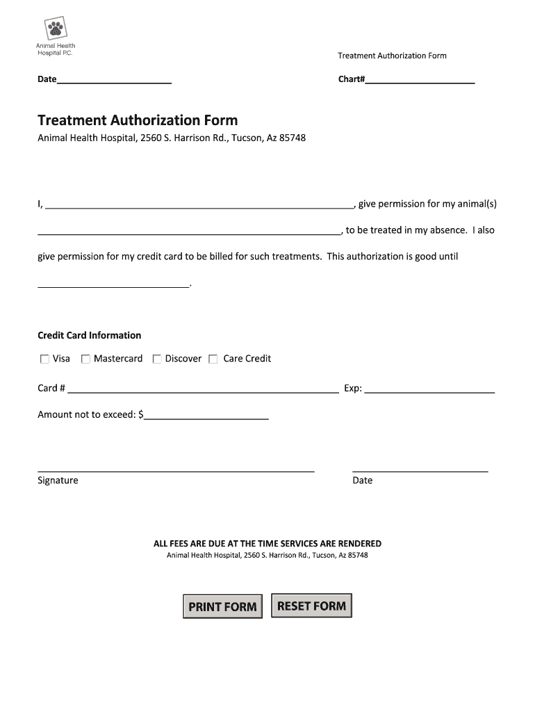 Fillable Online Treatment Authorization Form (PDF) - Animal Health ...