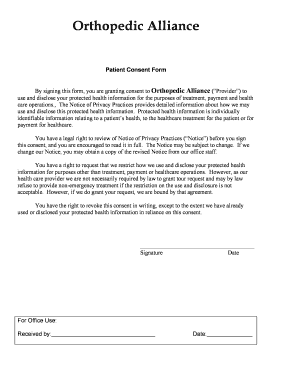 Fillable Online Patient Consent Form - Orthopedic Alliance Fax Email ...