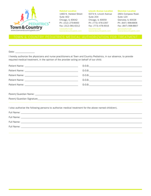 Fillable Online Authorization for Treatment Form - Town & Country Pediatrics Fax Email Print ...