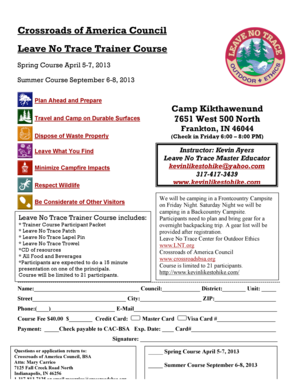 Fillable Online lnt Crossroads of America Council Leave No Trace ...