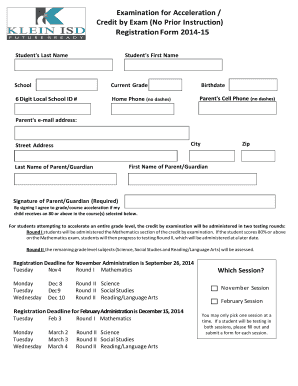 Fillable Online kleinisd CBE Registration form for Elementary and ...