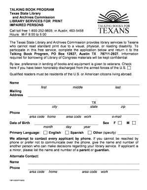 Fillable Online TALKING BOOK PROGRAM - jflaherty1@kleinisd.net Fax ...