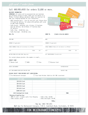 Fillable Online Gift card // order form Fax Email Print - pdfFiller