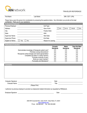Fillable Online Reference Sheet Form - RN Network Fax Email Print ...