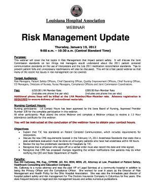 Fillable Online lhaonline Risk Management Update - Louisiana Hospital ...