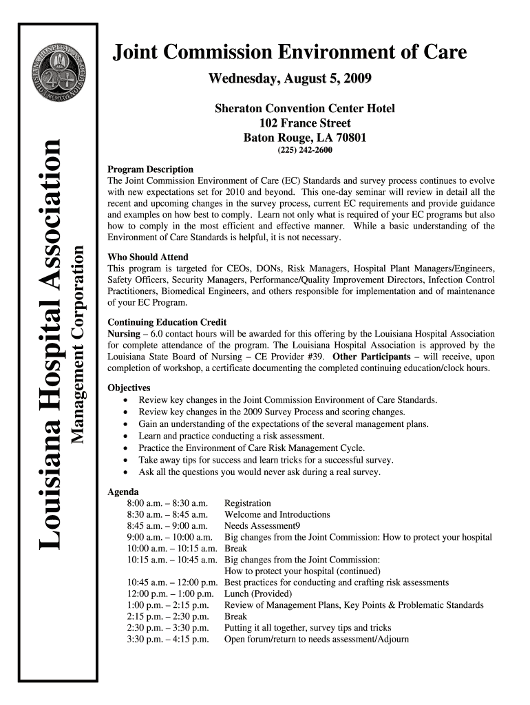 Fillable Online lhaonline Joint Commission Environment of Care ...