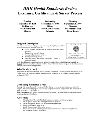 Fillable Online lhaonline DHH Health Standards Review Licensure ...