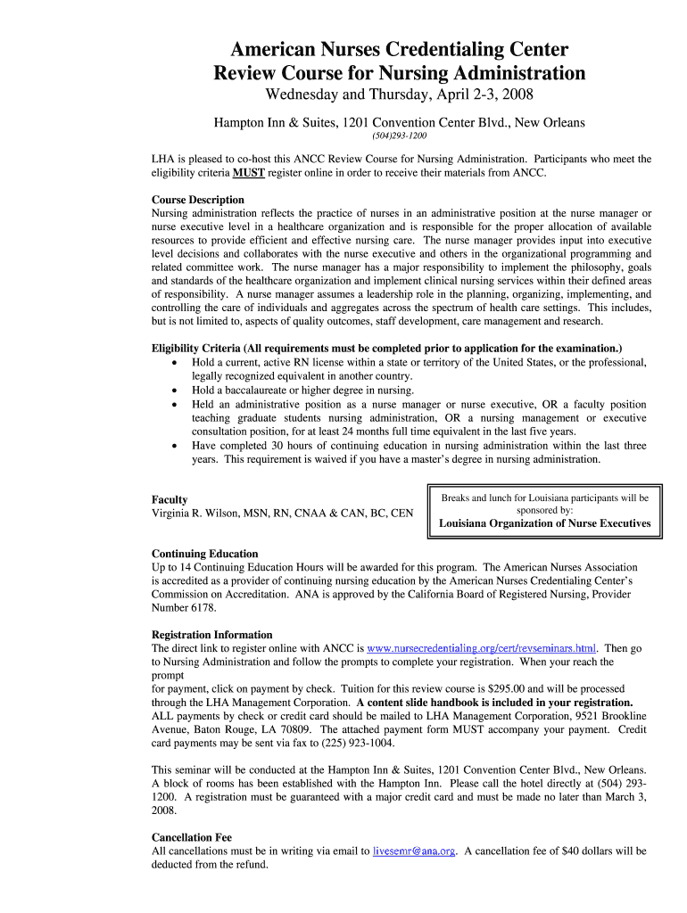 Fillable Online lhaonline American Nurses Credentialing Center Review Course for Nursing ...