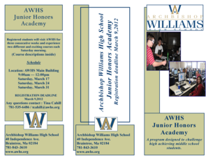 Fillable Online awhs Awhs junior academy brochure - Archbishop Williams ...