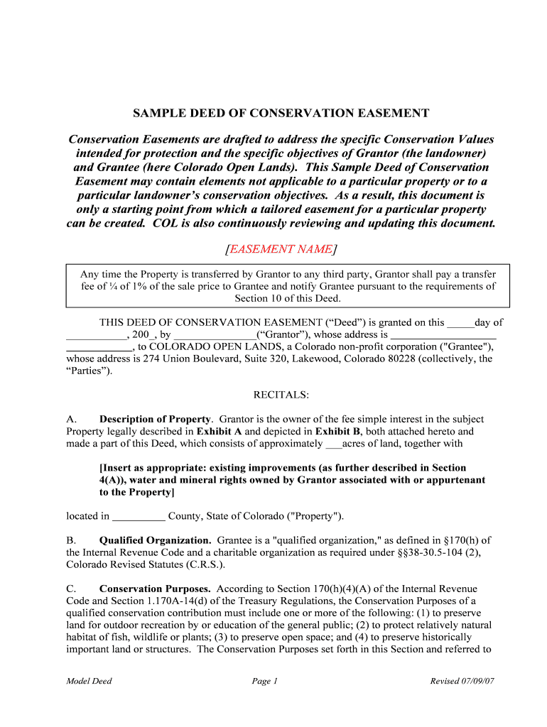 Fillable Online SAMPLE DEED OF CONSERVATION EASEMENT bb - ALI CLE Fax ...