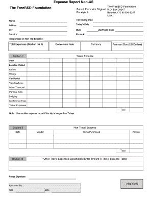 Fillable Online freebsdfoundation Expense Report Form Non-US - The FreeBSD Foundation Fax Email ...