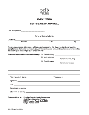 Fillable Online Electrical Certificate of Approval - Pinellas County ...