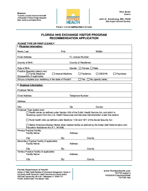 Fillable Online Florida hhs exchange visitor program recommendation ...