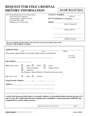 Fillable Online REQUEST FOR FDLE CRIMINAL HISTORY INFORMATION Fax Email ...