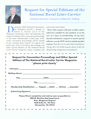 Fillable Online nrlca Request for Special Editions of the National ...