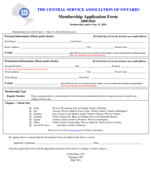 Fillable Online Membership Application Form - CSAO Fax Email Print ...