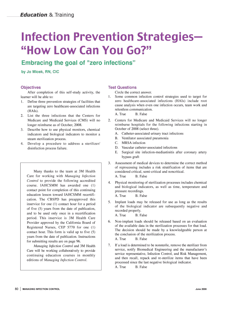 Infection Prevention Strategies Education Test - Blank Fillable ...