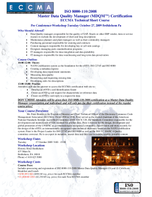 Fillable Online eccma Pre-Conference ISO 8000-1102008 Master Data Quality bb - ECCMA - eccma Fax ...