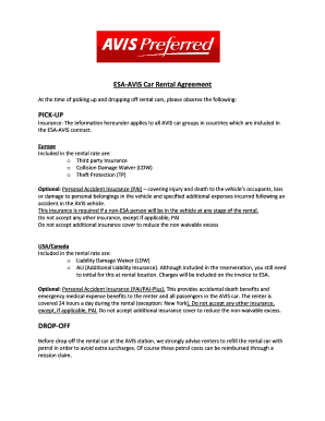 Fillable Online ESA-AVIS Car Rental Agreement Fax Email Print - pdfFiller