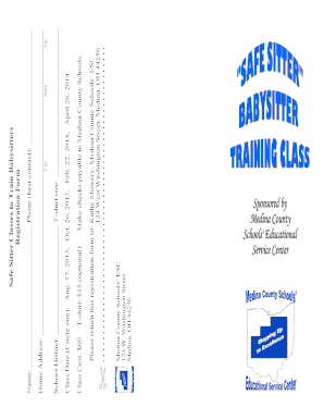 Fillable Online Safe Sitter Classes to Train Babysitters Registration ...
