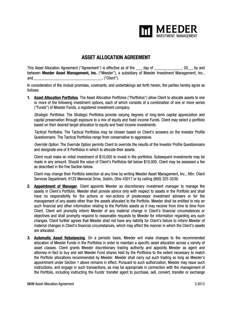 Fillable Online Asset Allocation Agreement 3.2013 Fax Email Print ...