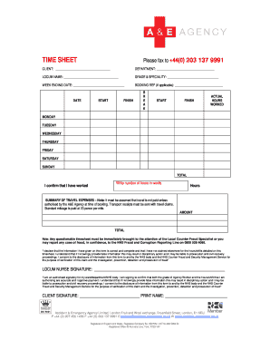 Fillable Online TIME SHEET - AampE Agency Fax Email Print - pdfFiller