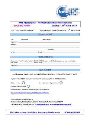 Fillable Online BMS Masterclass Antibiotic Resistance ... - BioConnections Fax Email Print ...