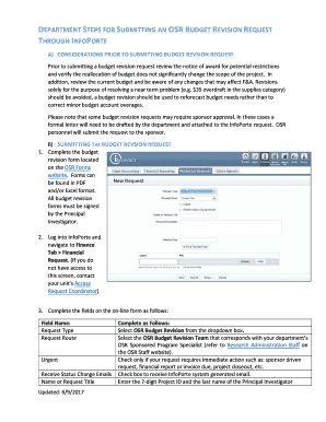 Fillable Online DEPARTMENT STEPS FOR SUBMITTING AN OSR BUDGET REVISION ...