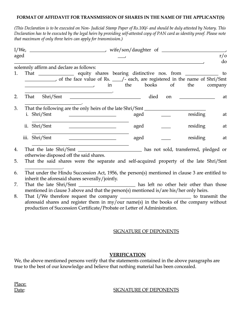 Fillable Online (This Declaration is to be executed on Non- Judicial ...