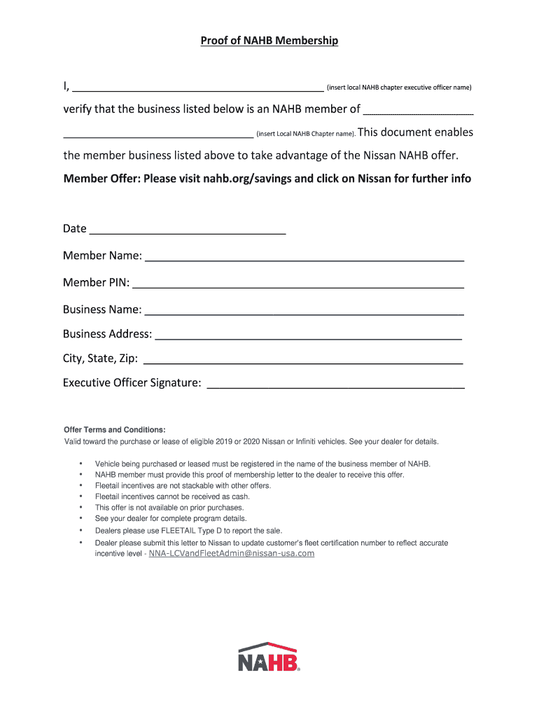 Fillable Online Proof of NAHB Membership Fax Email Print - pdfFiller
