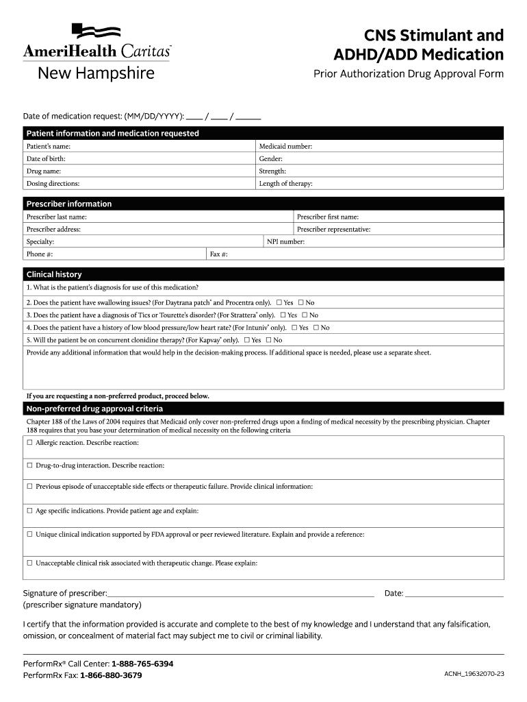 Fillable Online CNS Stimulant and ADHD/ADD Medication Prior ...