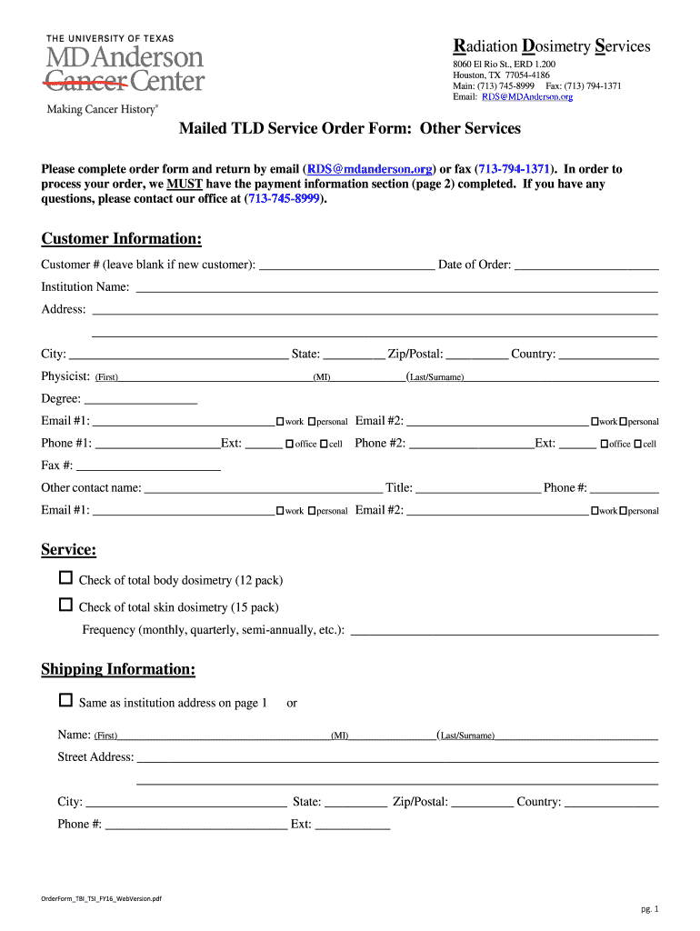 Fillable Online Order Form for TLD for TBI or TSI Fax Email Print ...