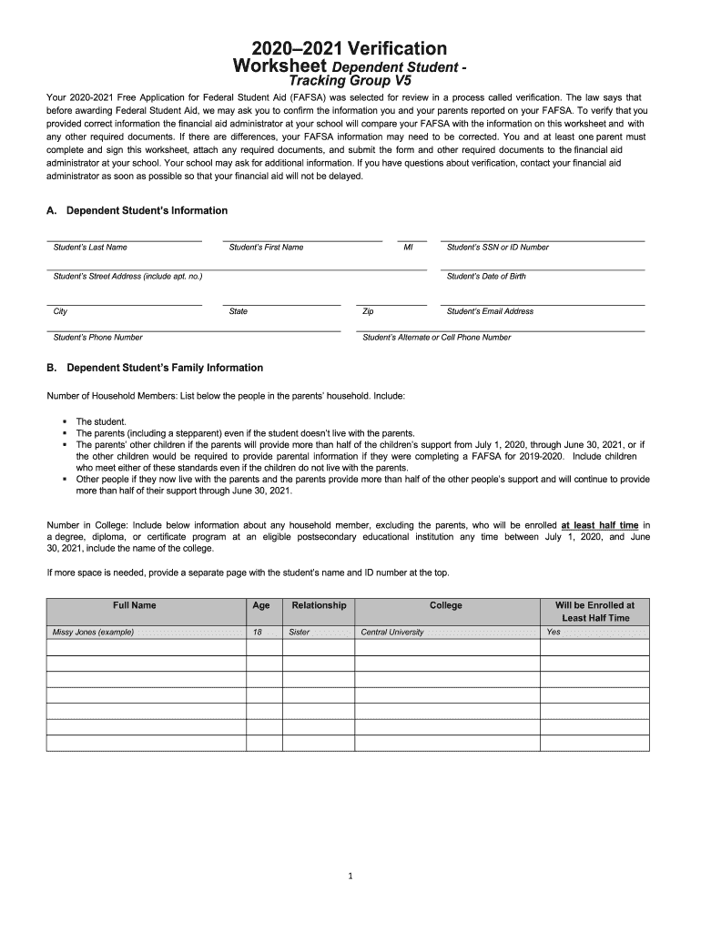 Fillable Online Worksheet Dependent Student Tracking Group V5 Fax Email Print - pdfFiller