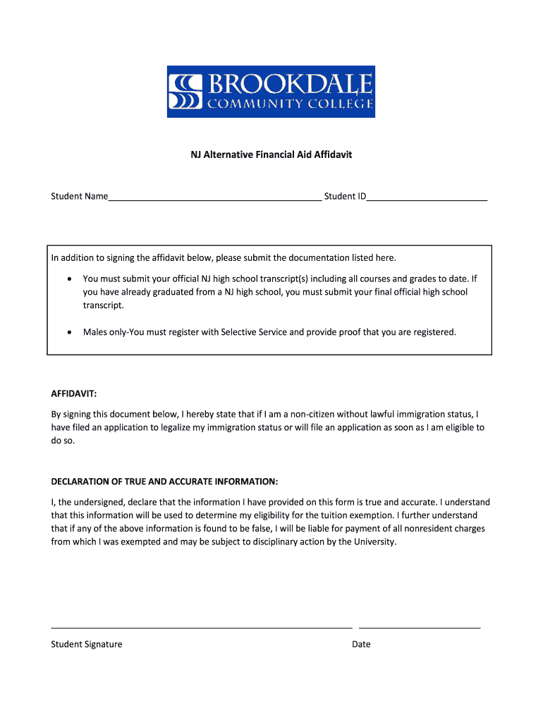Fillable Online NJ Alternative Financial Aid Affidavit Fax Email Print ...