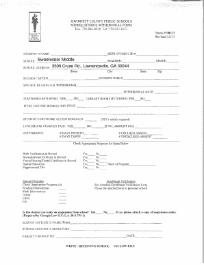 Fillable Online MIDDLE SCHOOL WITHDRAWAL FORM Fax Email Print - pdfFiller