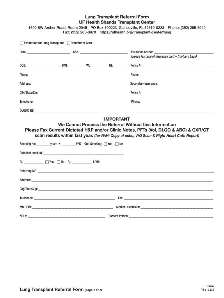 Fillable Online UF Health Shands Transplant Center Fax Email Print ...