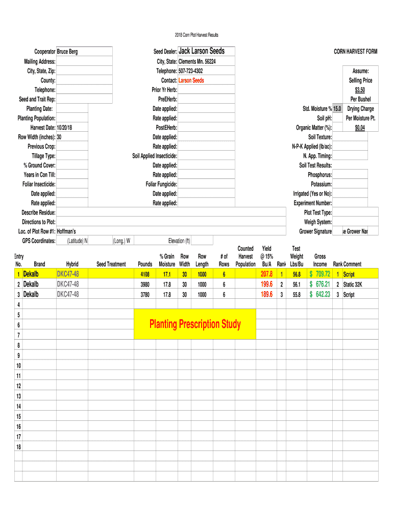 Fillable Online Planting Prescription Study - Jack Larson Seeds and ...