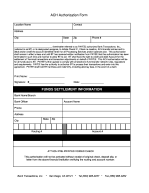 Fillable Online ACH Authorization Form - banktransactions.com Fax Email ...