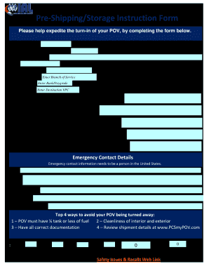 Fillable Online Pre-Shipping/Storage Instruction Form - PCSmyPOV Fax ...