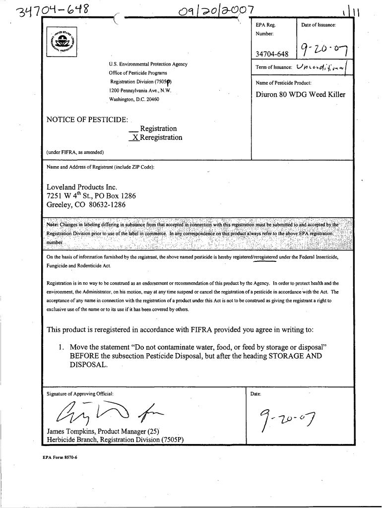 Fillable Online U.S. EPA, Pesticide Product Label, DIURON 80 WDG WEED ...