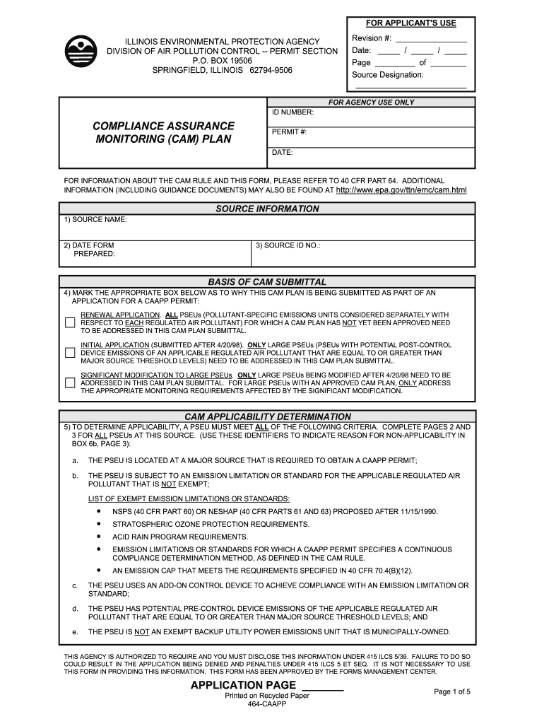 Fillable Online 464-CAAPP - Compliance Assurance Monitoring (CAM) Plan ...