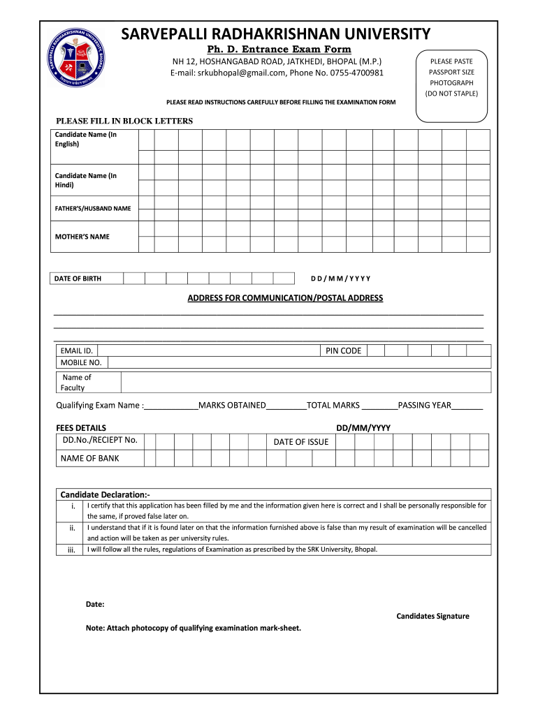 Srk University Marksheet - Fill Online, Printable, Fillable, Blank ...
