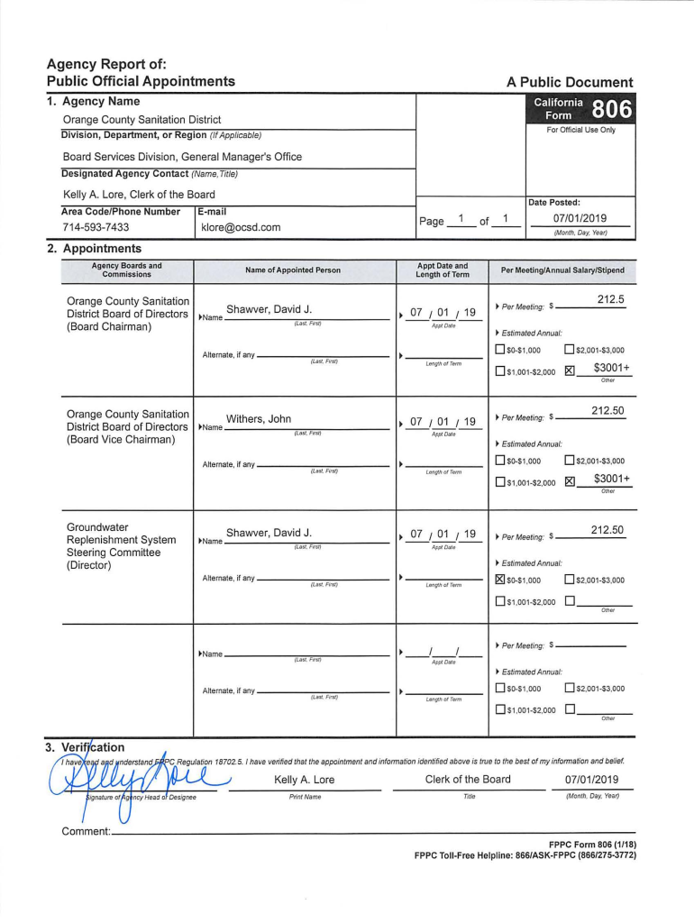 Fillable Online 19-20 FPPC Form 806 - Orange County Sanitation District ...