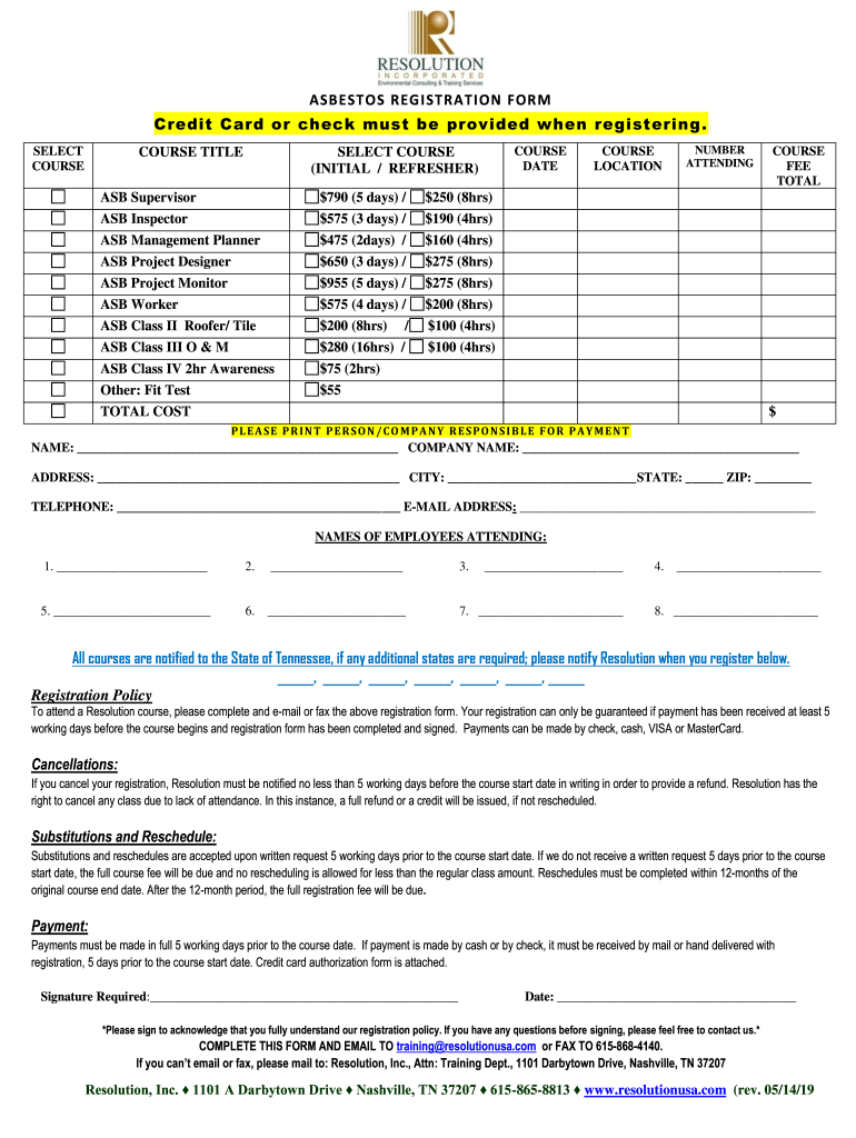 Fillable Online ASBESTOS REGISTRATION FORM Fax Email Print - pdfFiller