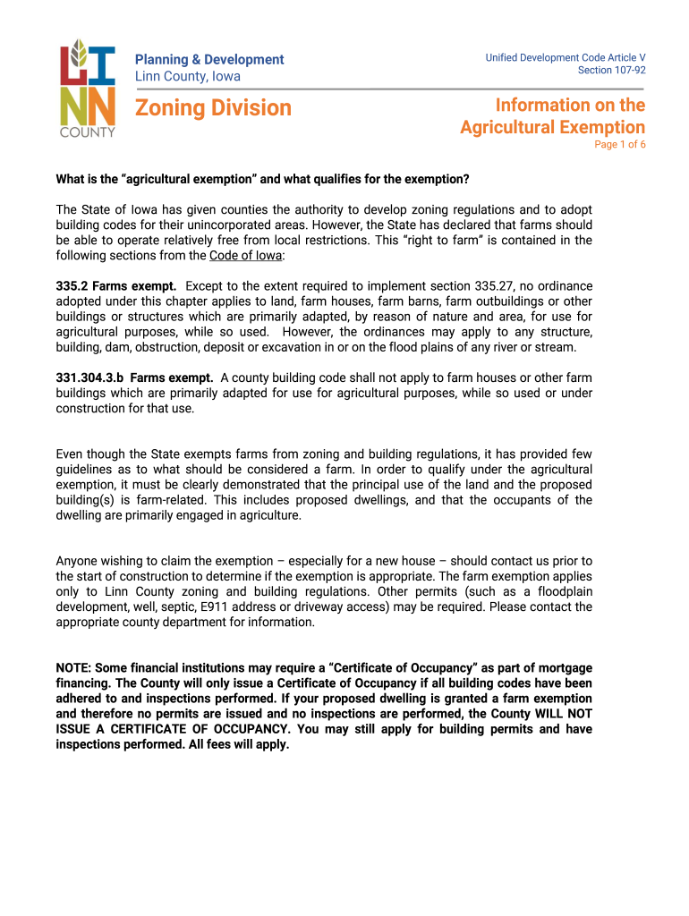 Fillable Online Agricultural Exemption Request for Determination - Linn ...