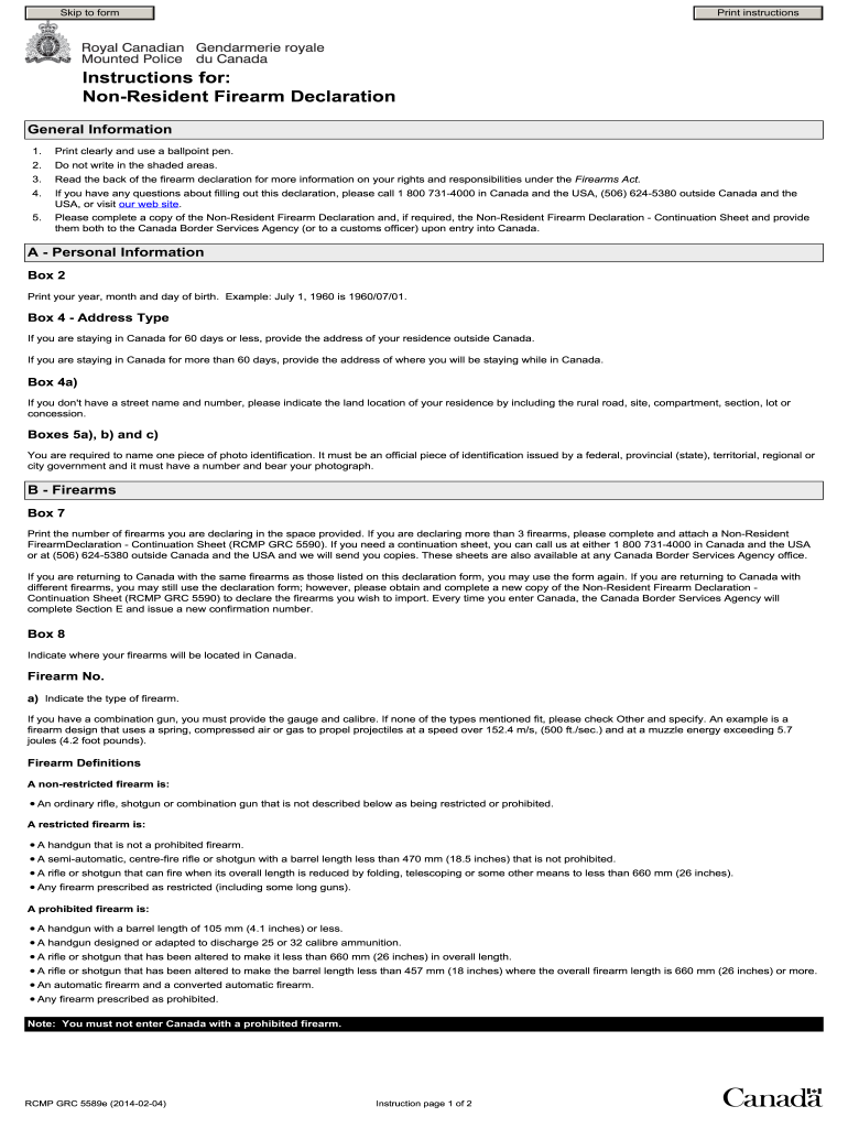 Fillable Online Instructions for: Non-Resident Firearm Declaration Fax Email Print - pdfFiller