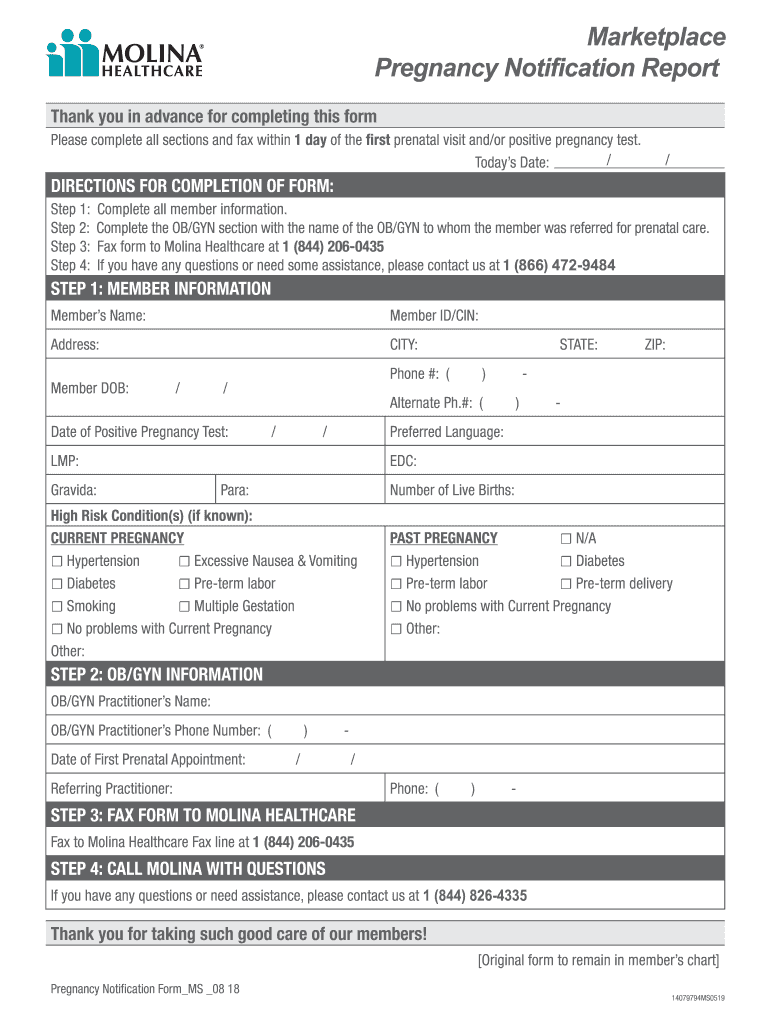 Fillable Online 14079794 MS Medicaid Pregnancy Notification Report Form ...