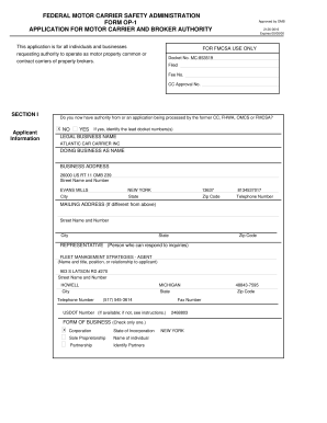 Fillable Online OP-1 Form - fmcsa - US Department of Transportation Fax ...