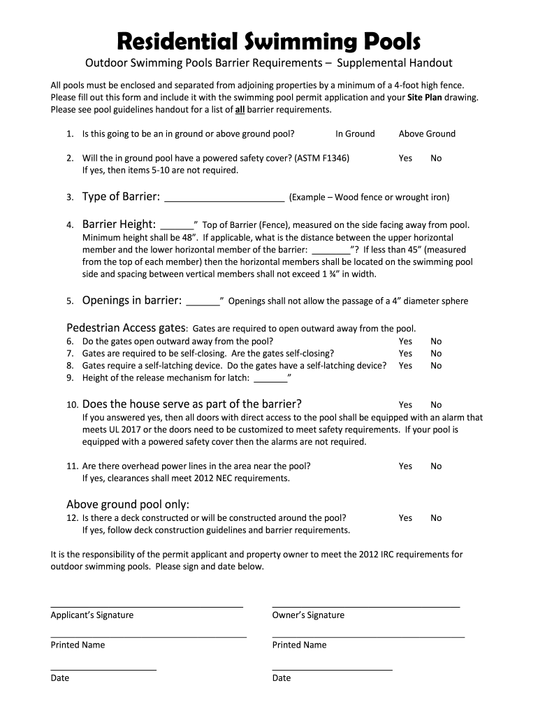 Fillable Online Outdoor Swimming Pools Barrier Requirements ...